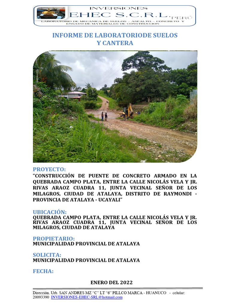 Informe de Suelos - Puente Atalaya - Con Cantera | PDF | Fundación (Ingeniería) | Ingeniero civil