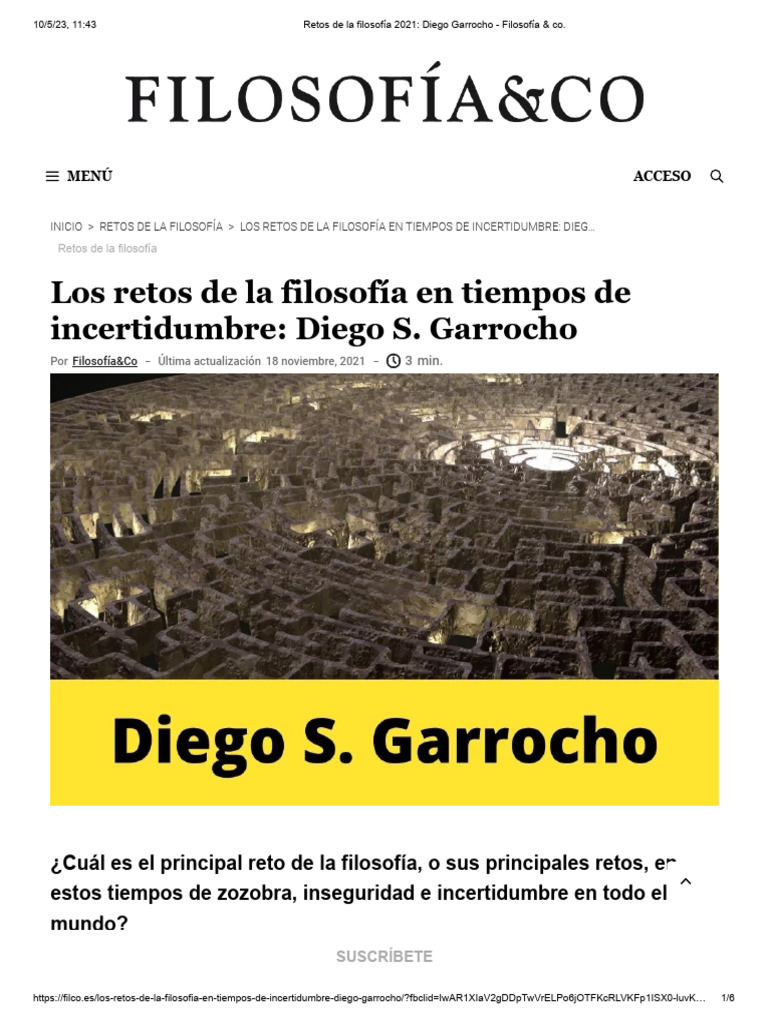 Retos de La Filosofía 2021 - Diego Garrocho - Filosofía & Co | PDF ...