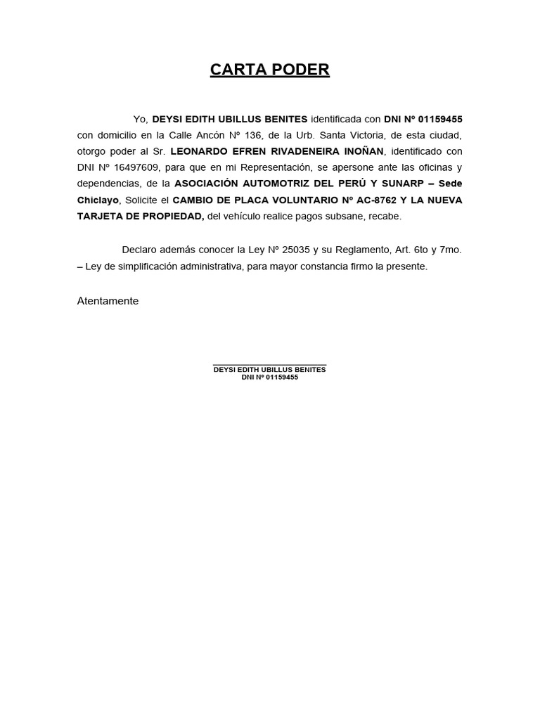 Carta Poder Deysi Ubillus | PDF