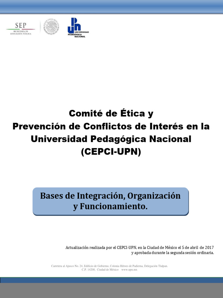 Bases de Integracin Organizacin y Funcionamiento Del CEPCI en La UPN ...