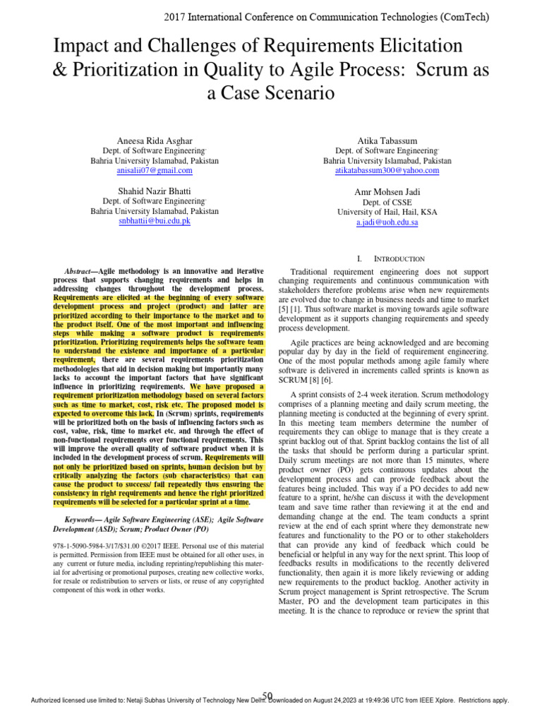 Impact and Challenges of Requirements Elicitation Amp Prioritization in Quality To Agile Process ...