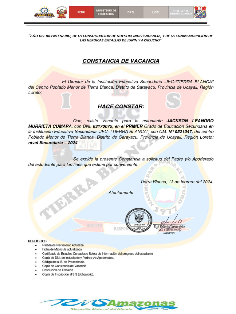 Constacia de Vacanc | PDF