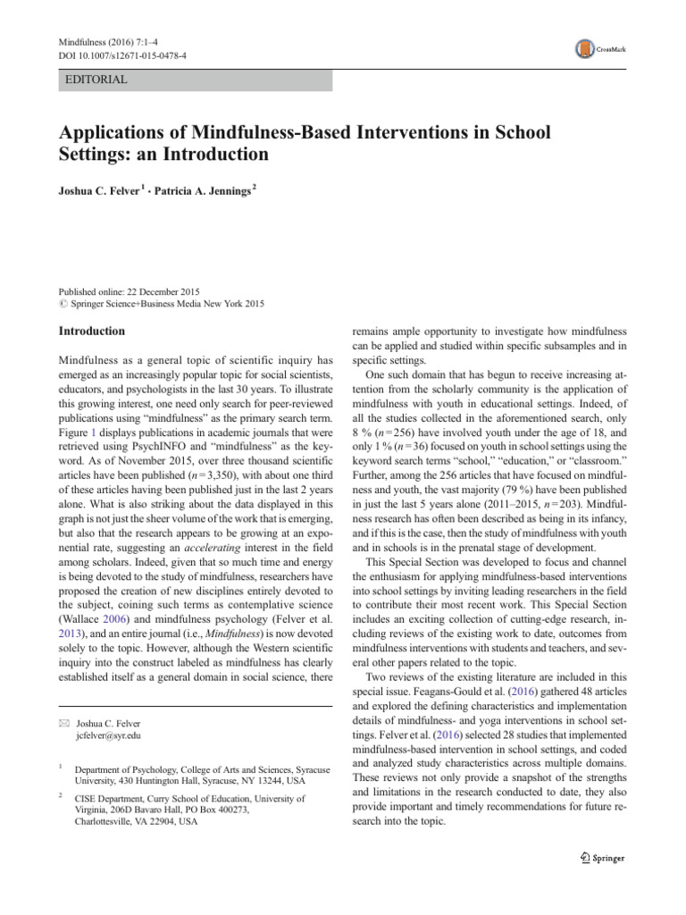 Applications of Mindfulness-Based Interventions in School | PDF ...