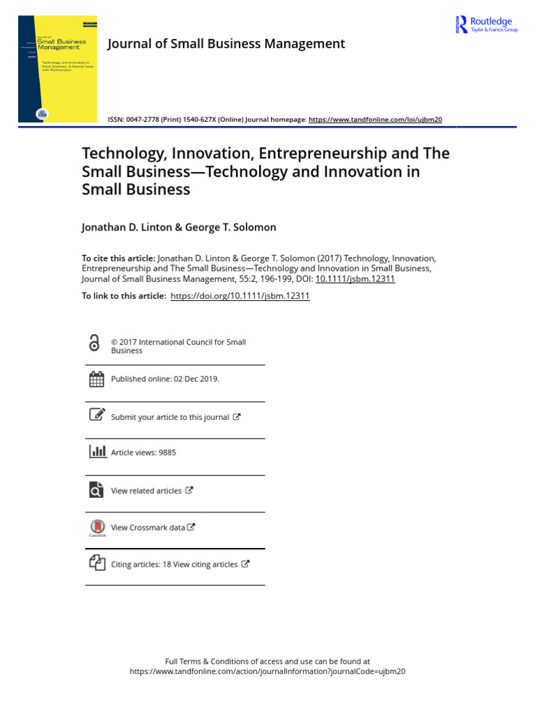 Technology Innovation Entrepreneurship and The Small Business ...