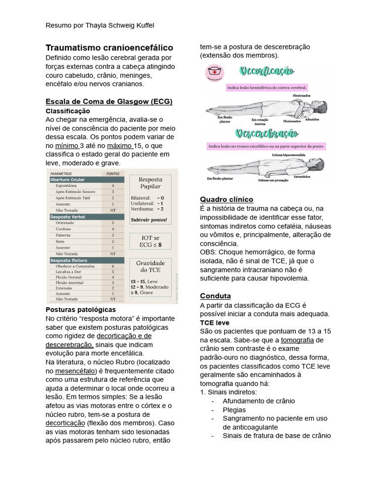Classificação e Conduta no TCE | PDF | Traumatismo craniano | Sistema ...
