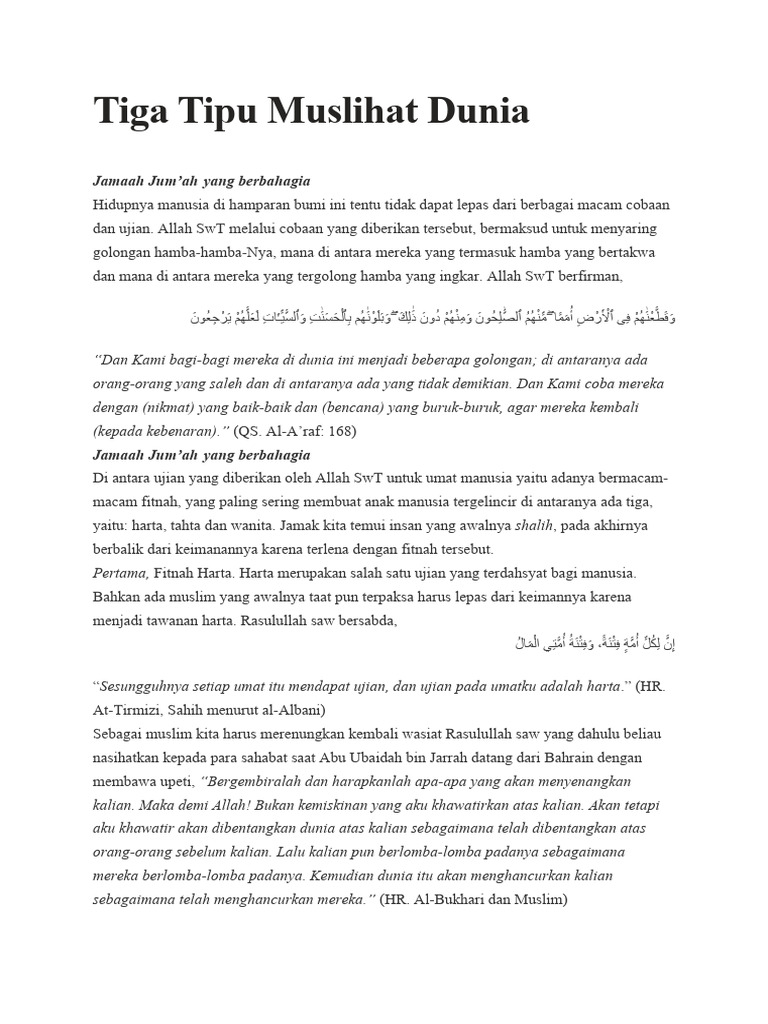 Tiga Tipu Muslihat Dunia | PDF