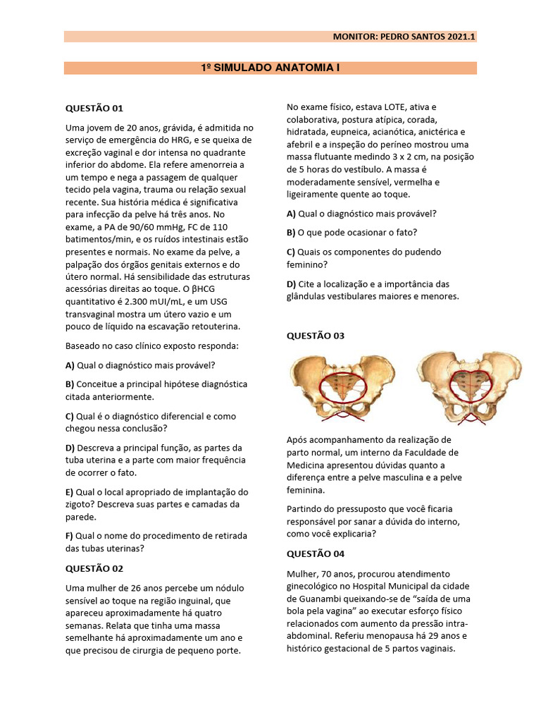 Simulado I Anatomia Pdf Pélvis Parto