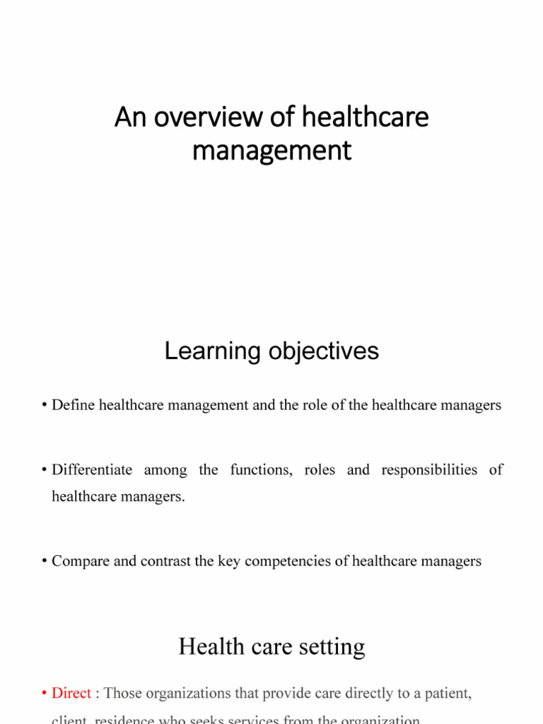 An Overview of Healthcare Management (1) - Searchable | PDF | Health ...