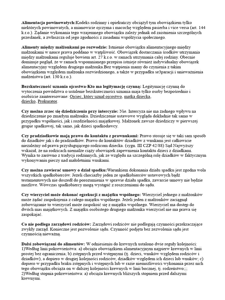 Prawo Rodzinne I Spadkowe EGZ 2 3 | PDF