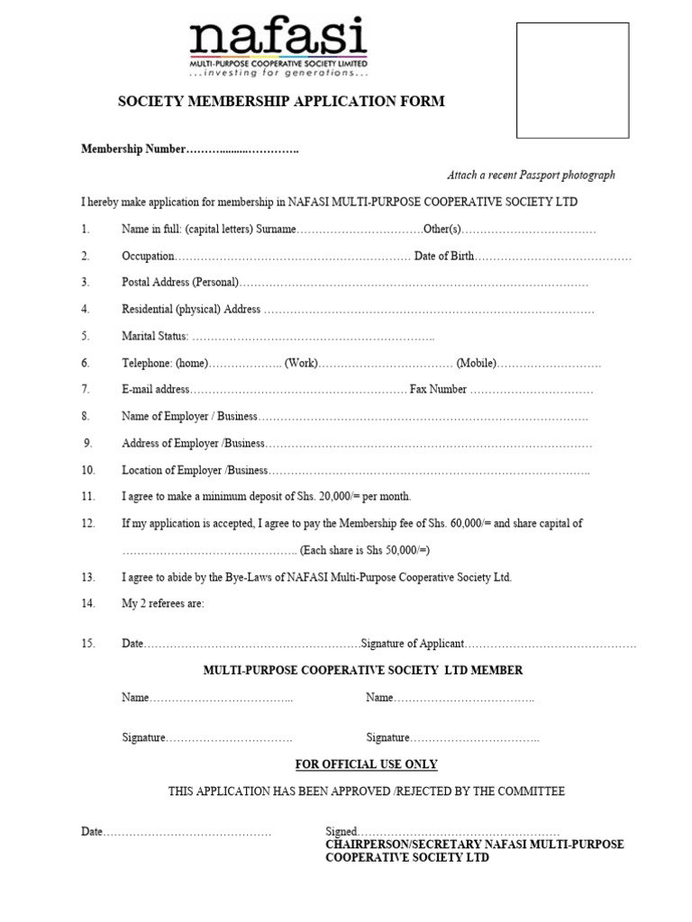 Nafasi Membership Application Form | PDF