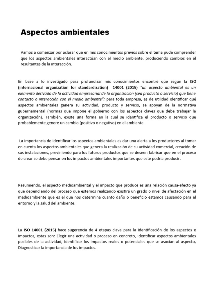 Ensayo Aspectos Ambientales - Yosuan Moreno | PDF | Entorno natural | Business