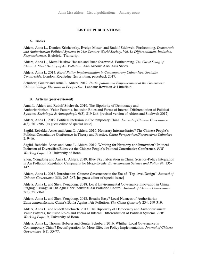 Anna Lisa Ahlers Publications | PDF | China | World Politics