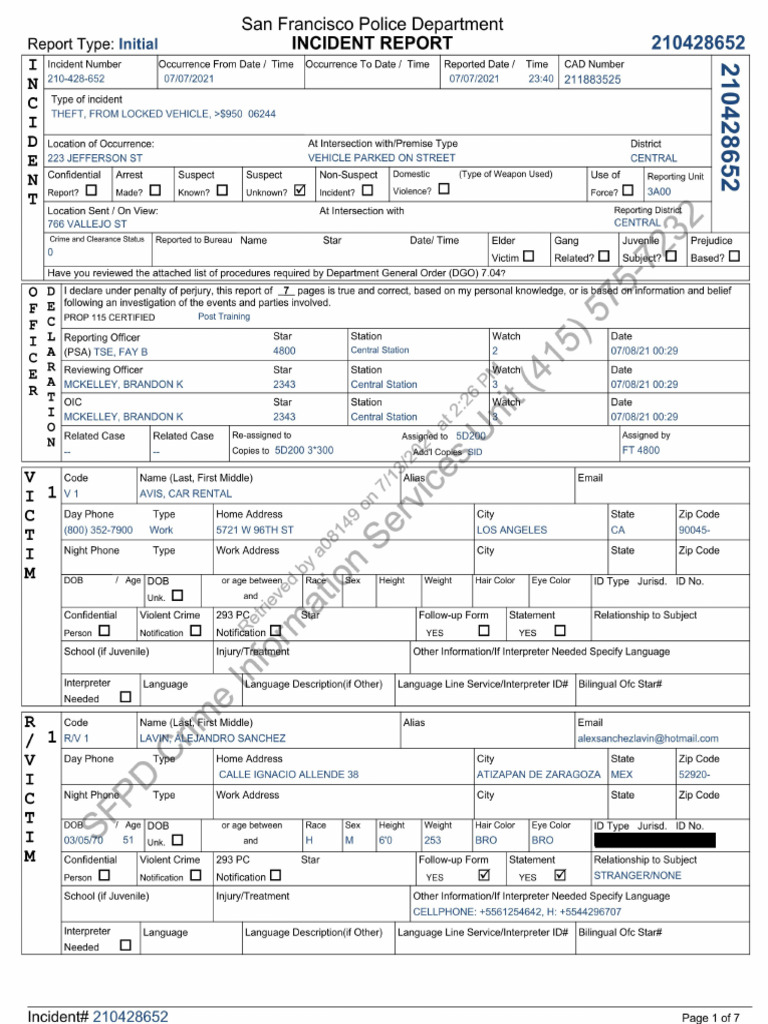 Redacted (Sfo Police Department Incident Report) | PDF | Arrest Warrant ...