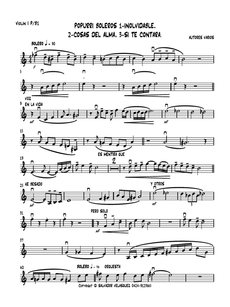 Popurri Boleros 1 Violin 1 - 123526 | PDF