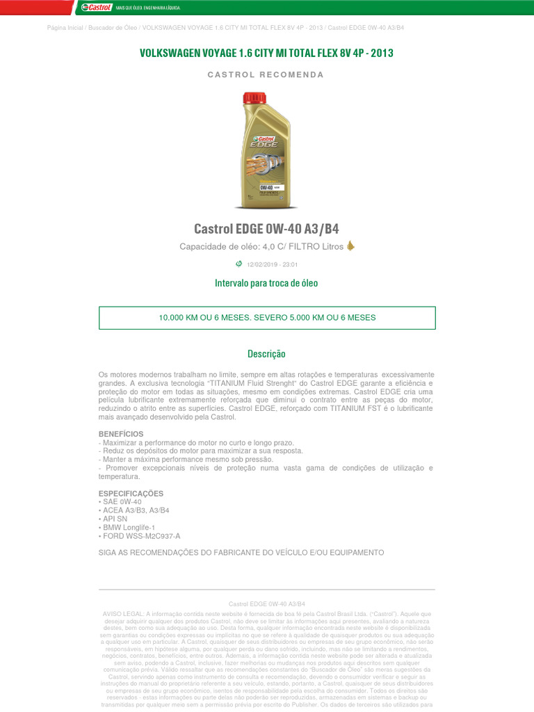 2019 02 12 23 01 - Castrol - Oil - Selector | PDF | Óleo de motor