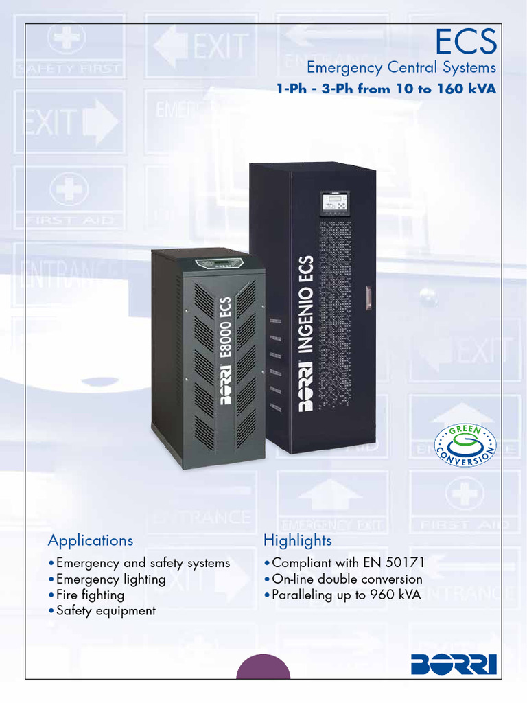 Borri Emergency Central System Ecs Ingenio 1ph 3ph 10 160kva Brochure | PDF | Power Inverter ...