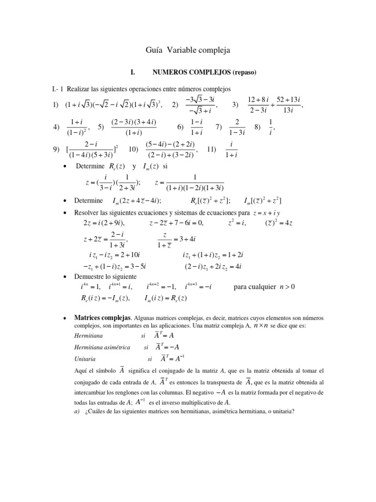 Guia V Compleja-1 | PDF | Matriz (Matemáticas) | Ecuaciones