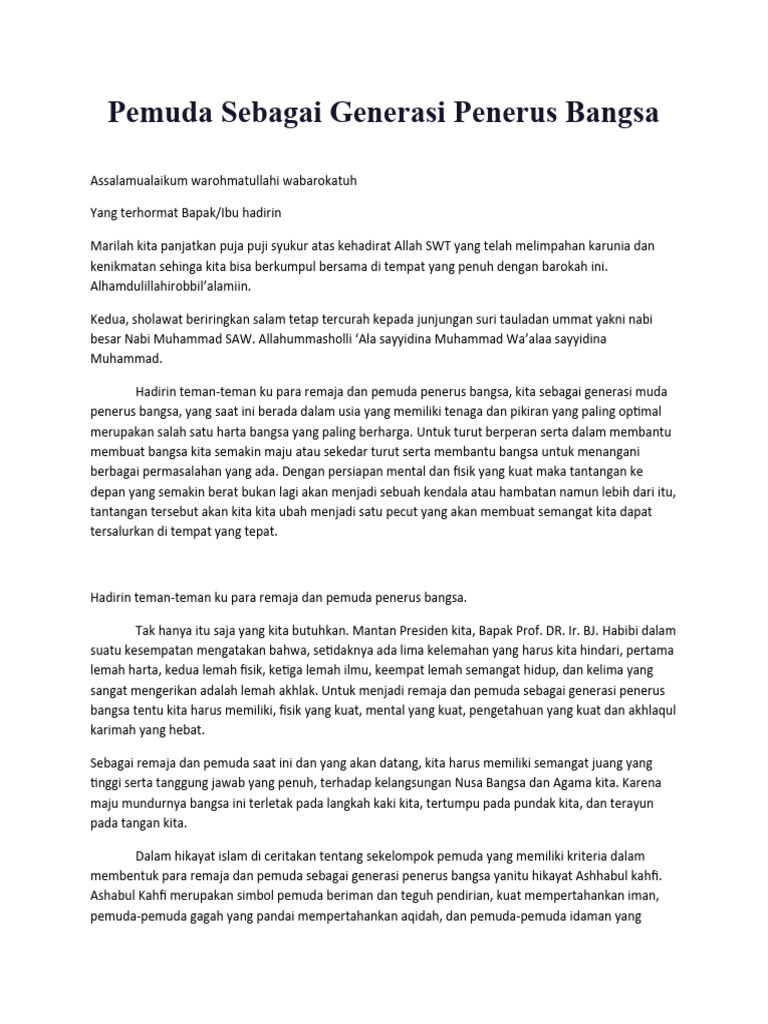 Pemuda Sebagai Generasi Penerus Bangsa | PDF