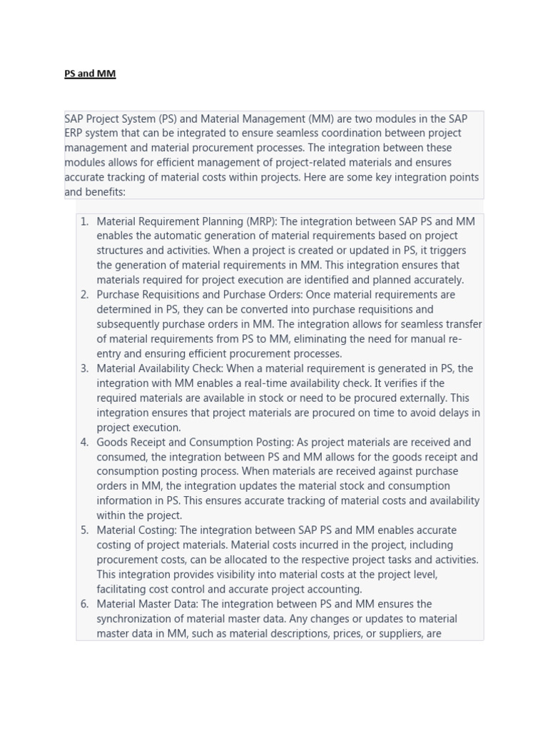 PS-MM Integration | PDF | Procurement | Cost Accounting