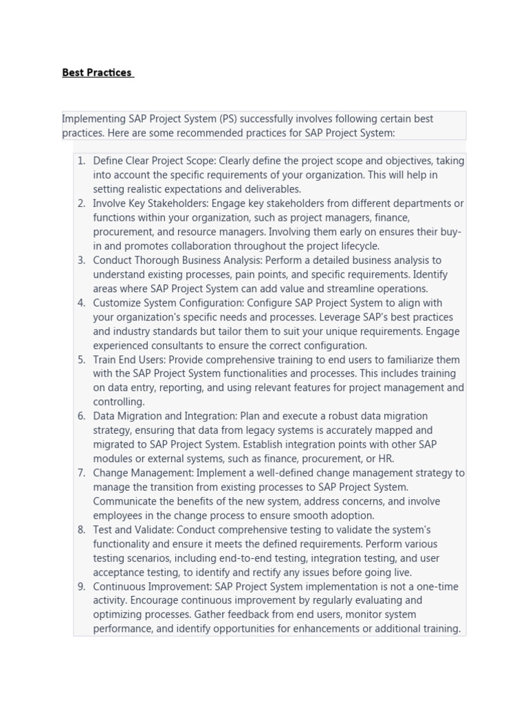 PS Best Practices | PDF | Business Analysis | Project Management