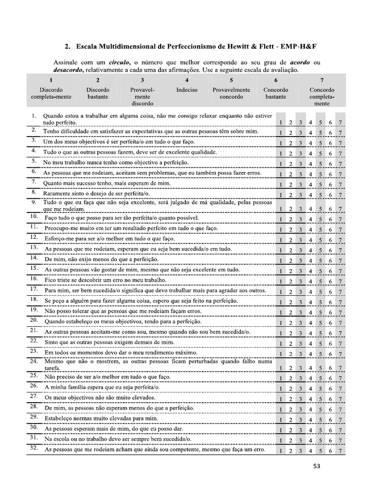 Escala Multidimensional de Perfeccionismo | PDF