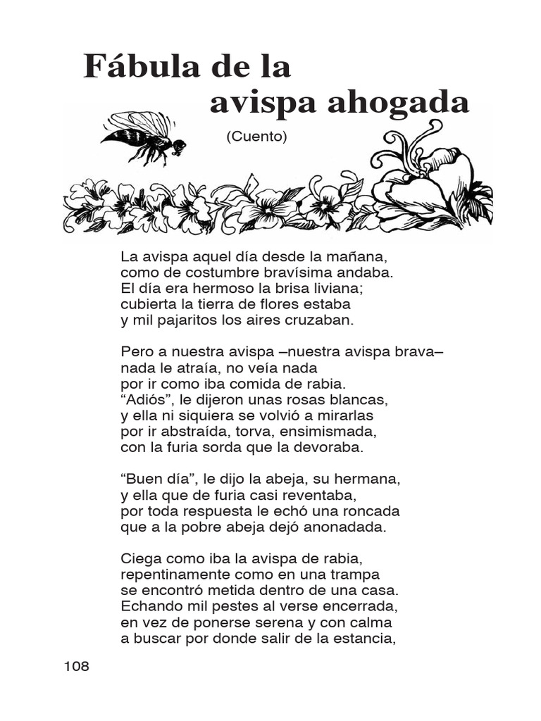 28 Fábula de La Avispa Ahogada Cuento | PDF