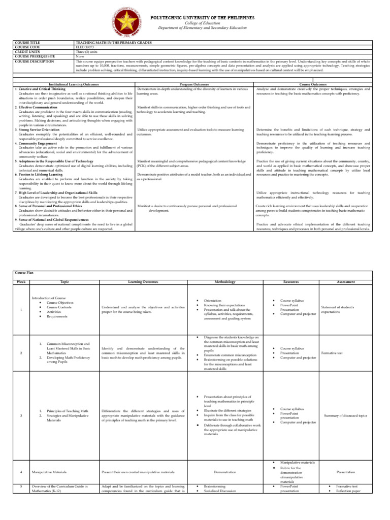 Eled 30073 Teaching Math In The Primary Grades Pdf Learning