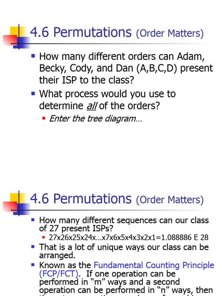 U1D7 4.6 Permutations (Order Matters) | PDF | Permutation | Mathematics