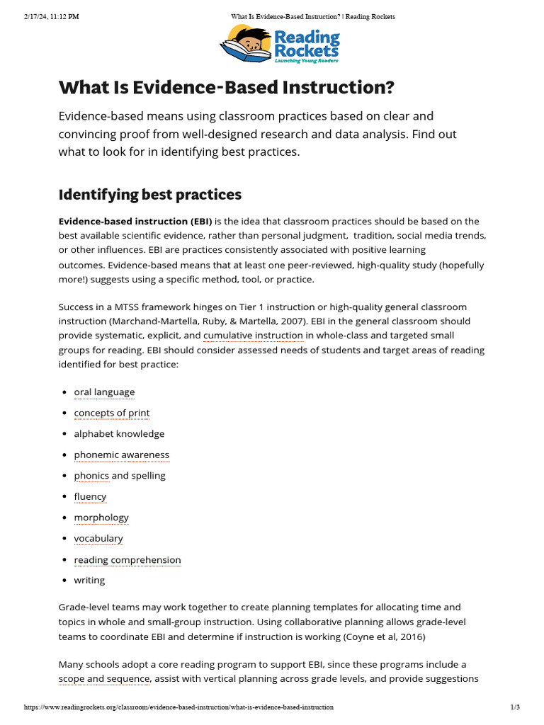 What Is Evidence-Based Instruction - Reading Rockets | PDF | Evidence ...