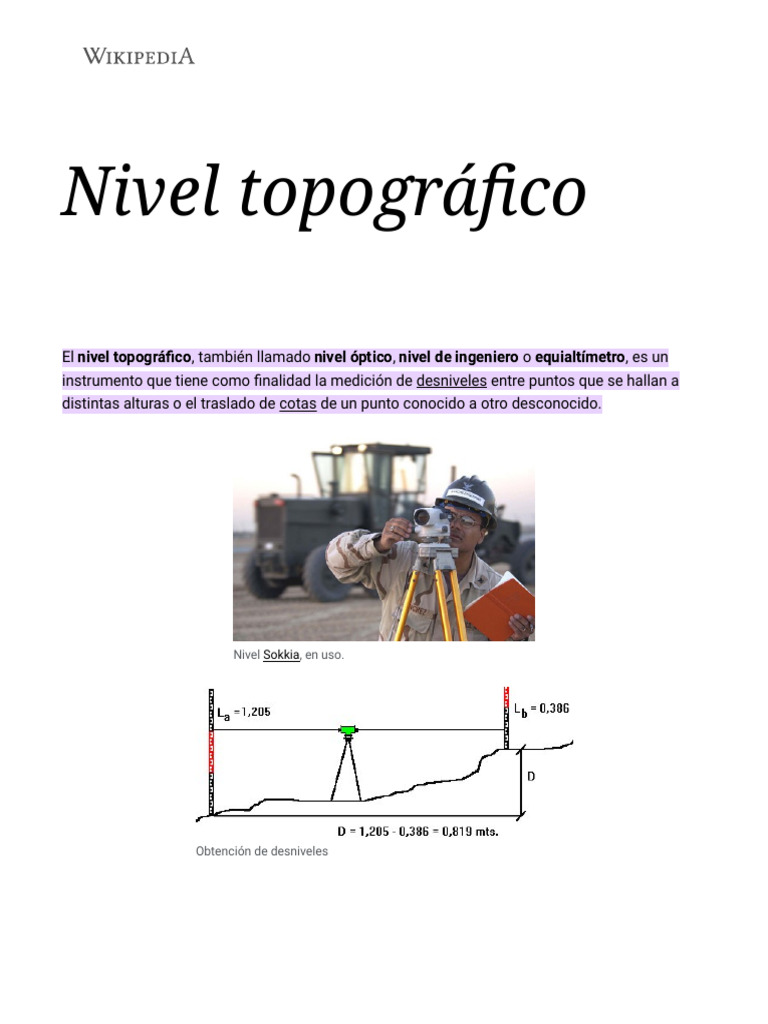 Nivel Topográfico - Wikipedia, La Enciclopedia Libre | PDF | Science | Radiación electromagnética
