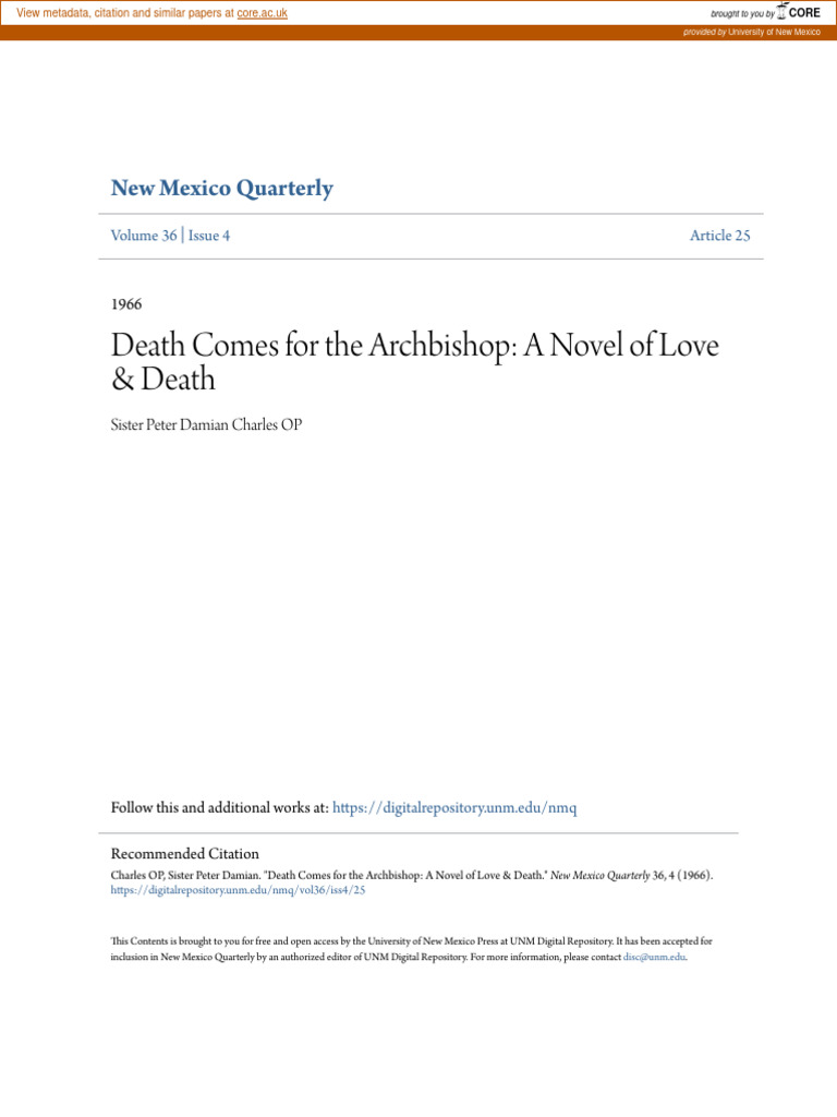 Death Comes For The Archbishop: A Novel of Love & Death: New Mexico ...