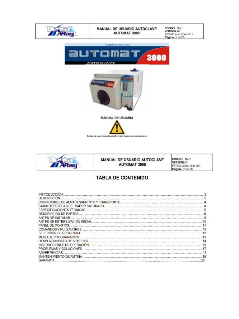 Manual Autoclave Automat 3000 | PDF
