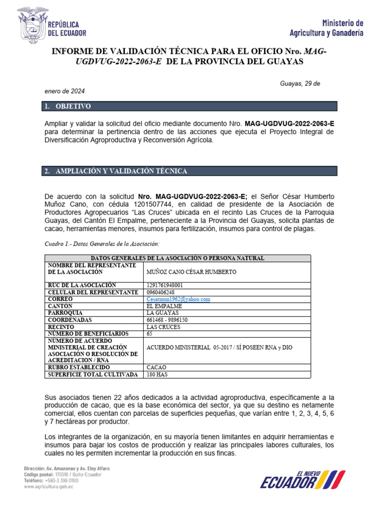 Informe de Validación Técnica Aso Las Cruces | PDF