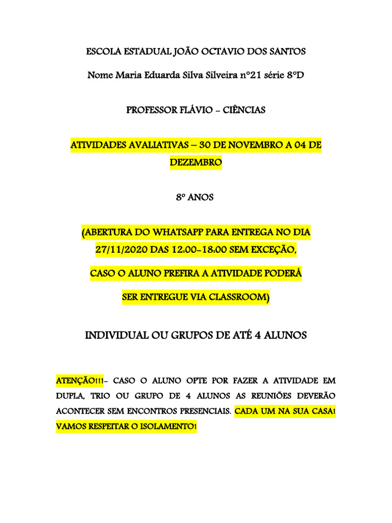 Atividade 8º Ano 30 A 04 | PDF | Clima | Geociências