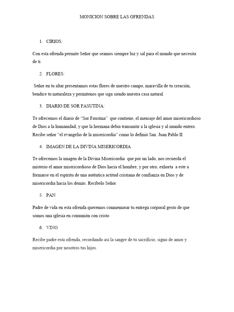 Monicion Ofrendas | PDF | Arte | Religión y espiritualidad