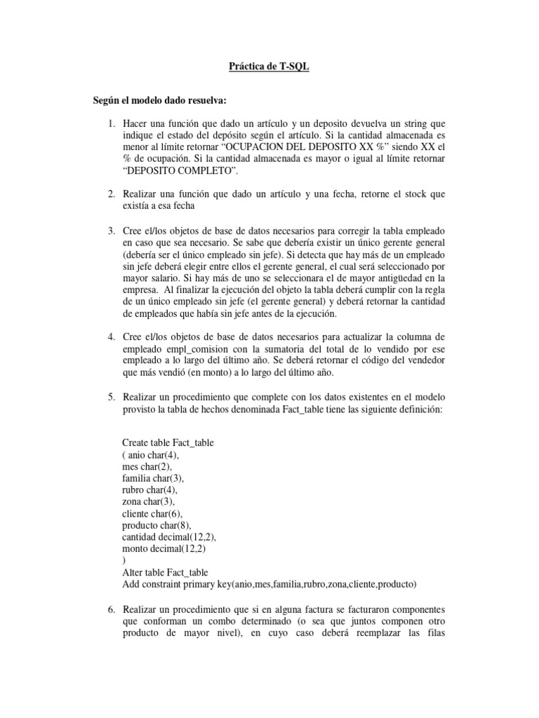 Práctica de T-SQL | PDF | Bases de datos | Factura