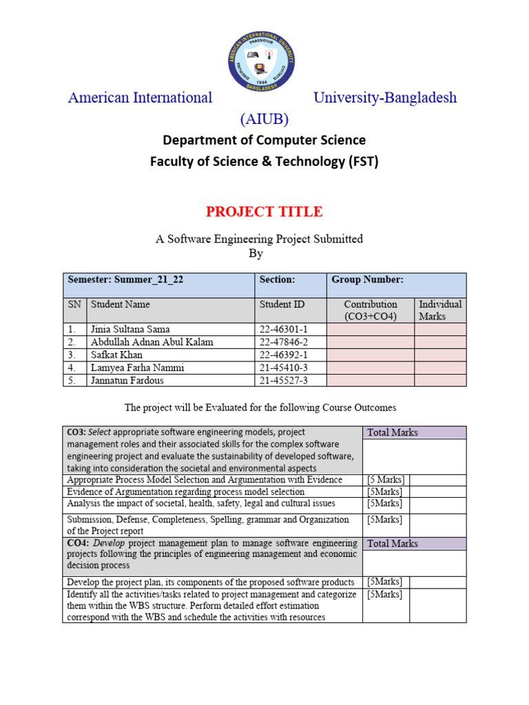 SE Project Report Template OBE - v2 | PDF | Project Management | Engineering