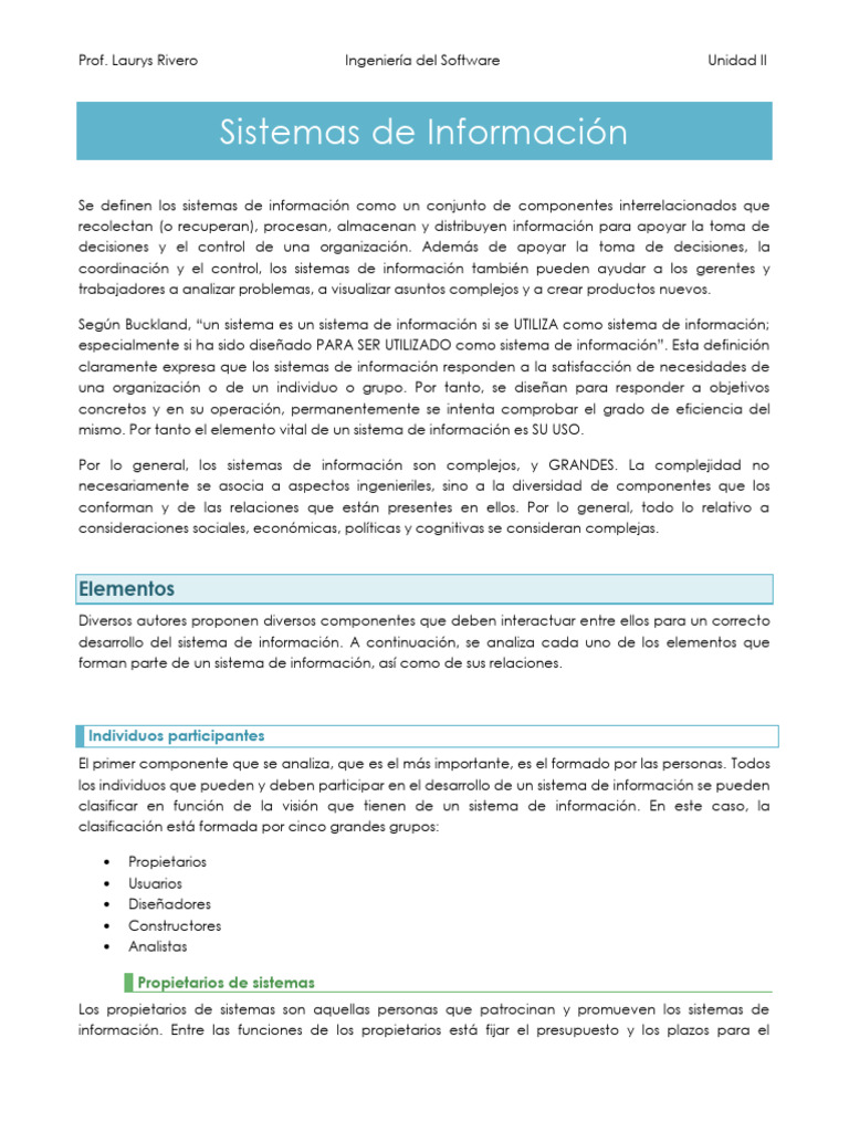 Sistemas de Información Definiciones | Descargar gratis PDF | Sistema de informacion | Información