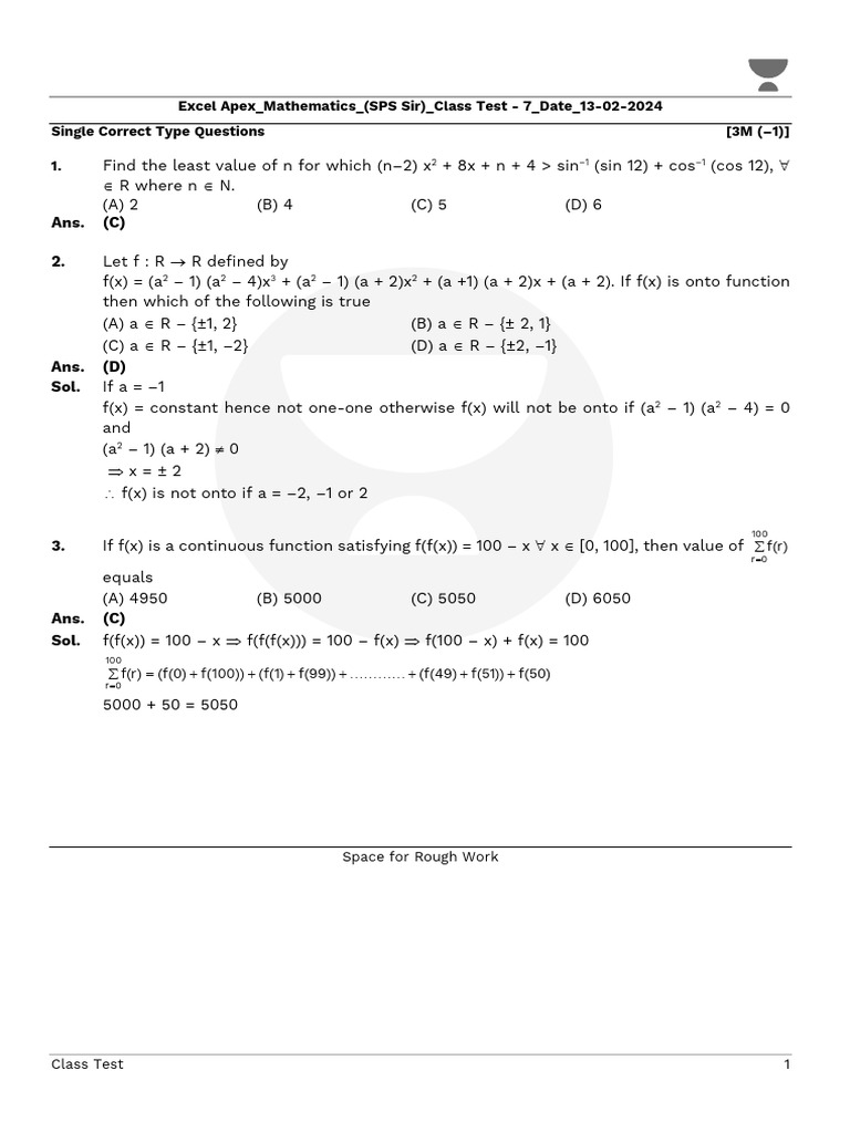 Excel Apex CT - 07 - (13-02-2024) - SPS Sir FC | PDF | Function ...