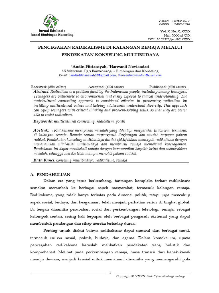 Pencegahan Radikalisme Di Kalangan Remaja Melalui Pendekatan Konseling Multi Budaya | PDF