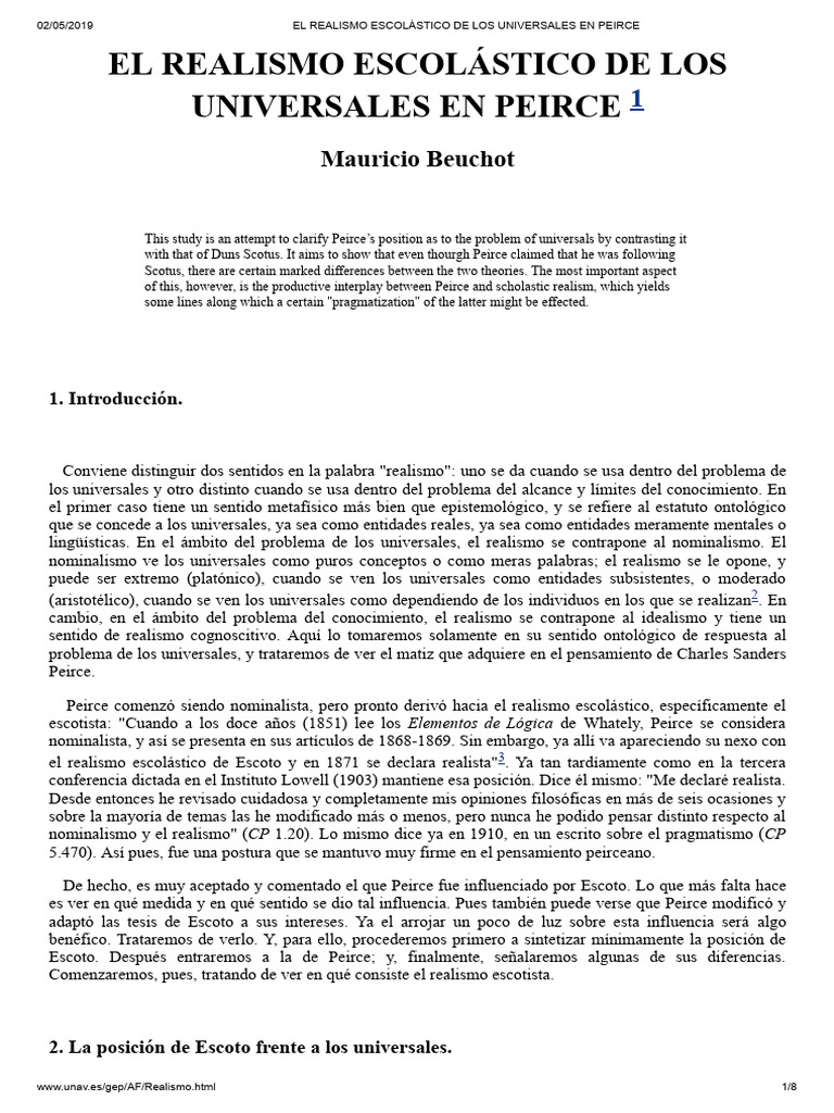 ARTIGO - EL REALISMO ESCOLÁSTICO DE LOS UNIVERSALES EN PEIRCE | PDF ...