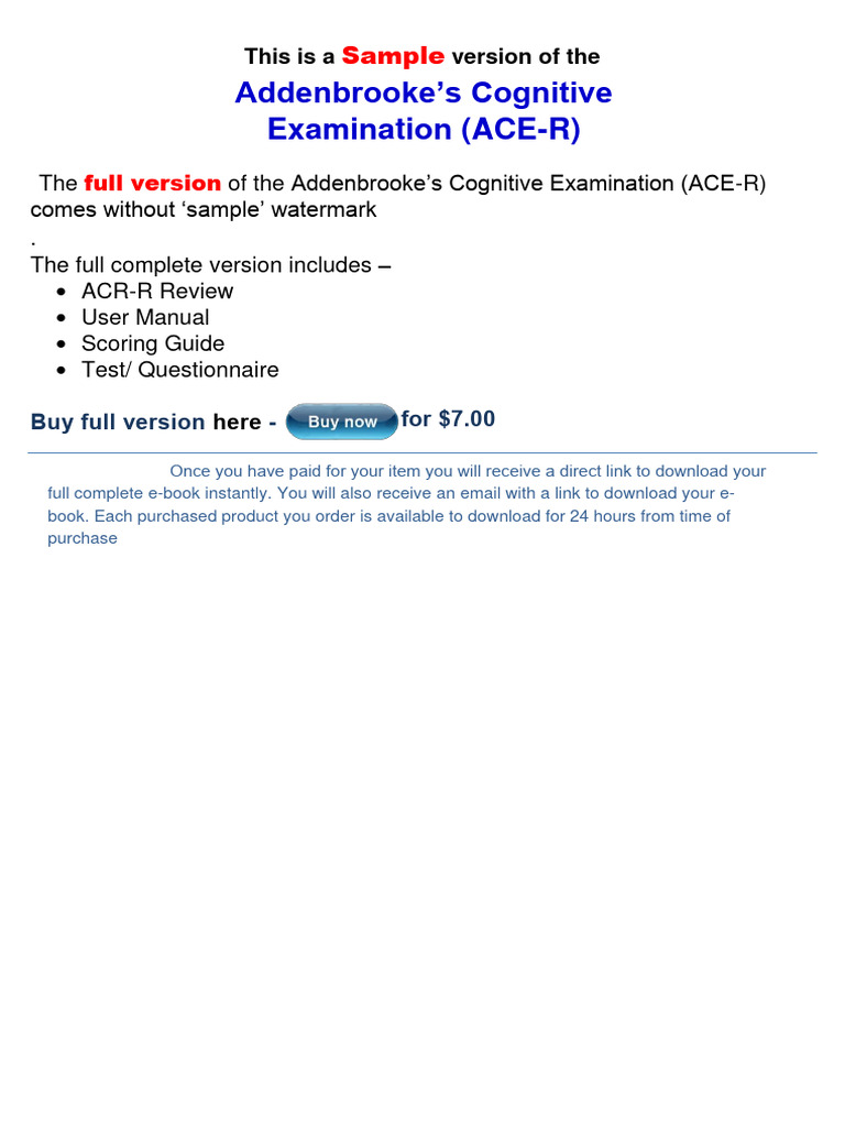 Addenbrooke's Cognitive Examination (ACE-R) Sample | PDF