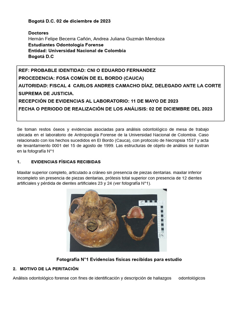 Informe Pericial Odontología Forense | PDF