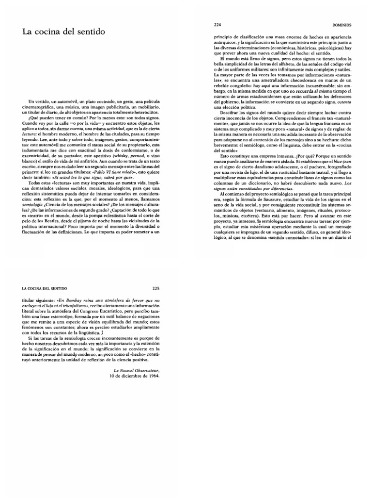 BARTHES R. - La Cocina Del Sentido 1 | PDF