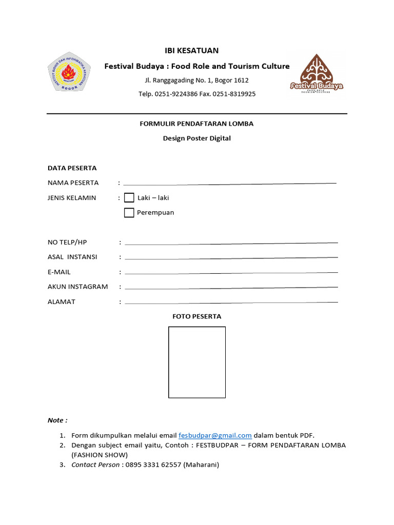 FORMULIR PENDAFTARAN LOMBA Design Poster Digital | PDF