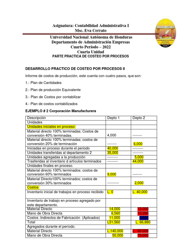 Ejemplo n.2 Costos por procesos | PDF