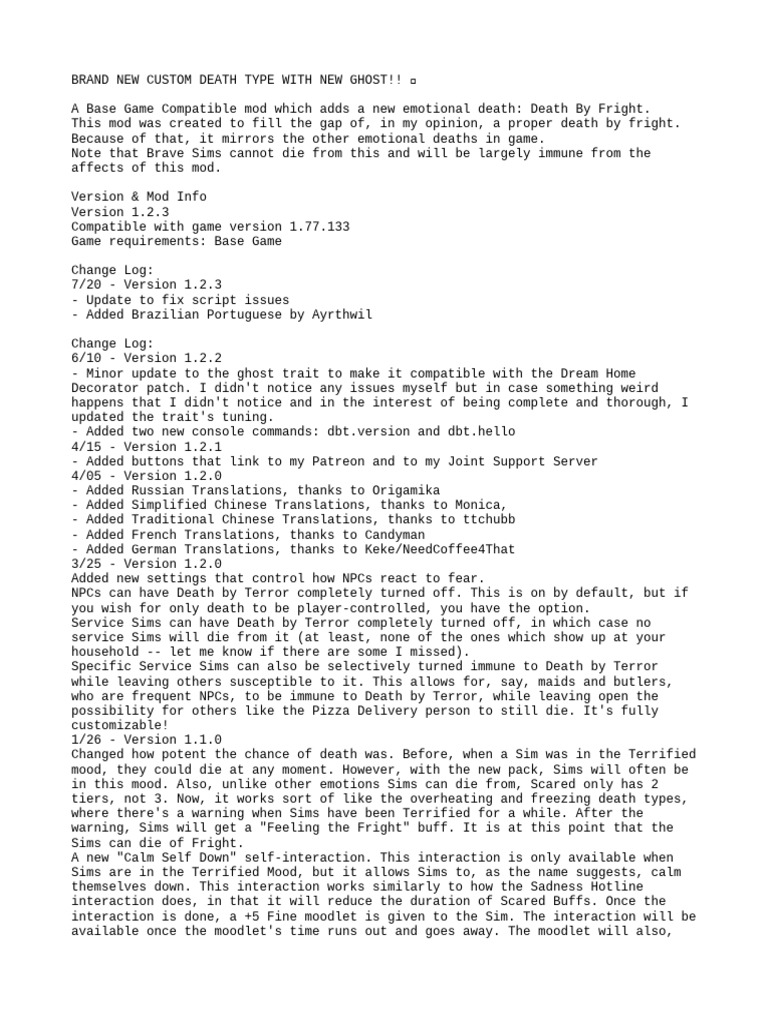 Death by Fright Version 1.2.3 | PDF