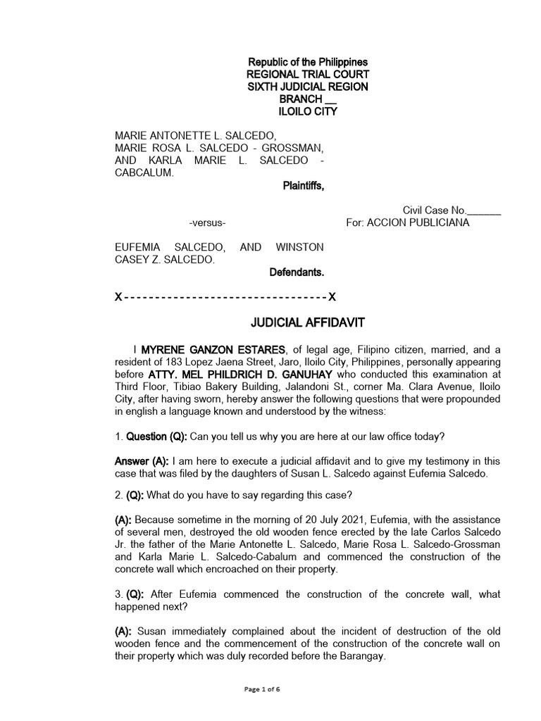 Judicial Affidavit in Property Dispute | PDF | Affidavit | Oath