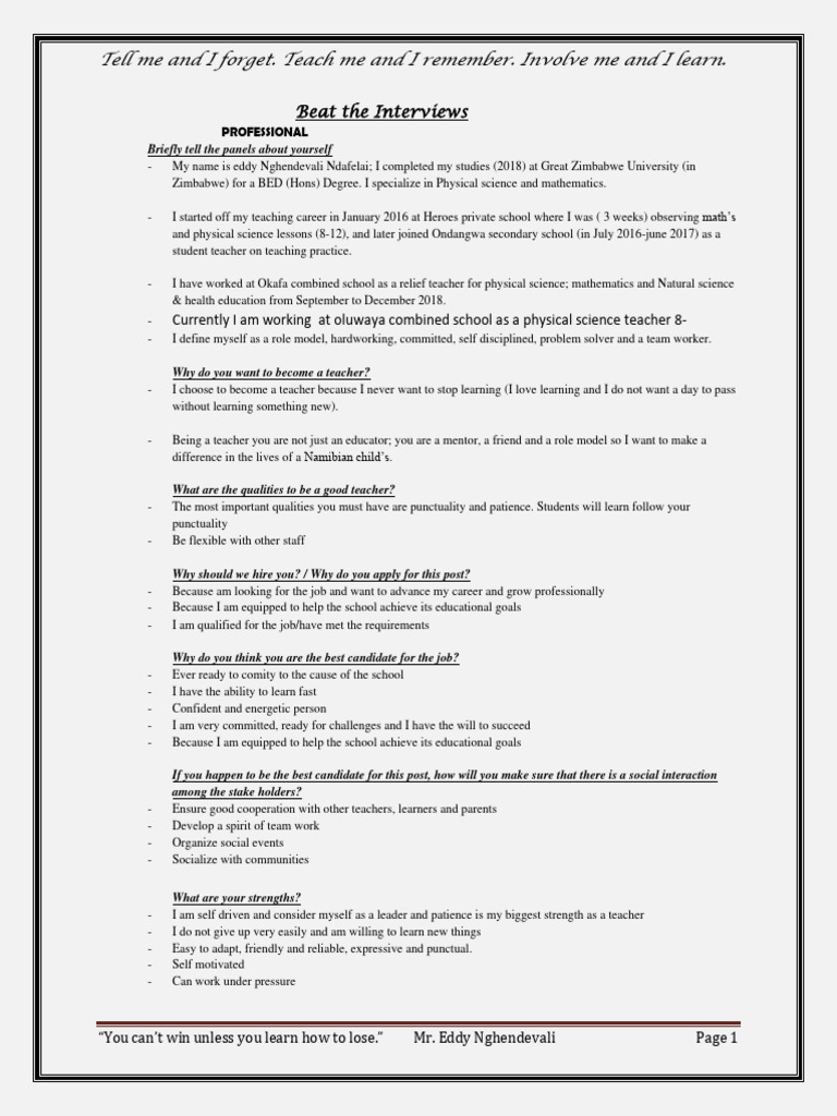 Teacher Interview Preparation Guide | PDF | Learning | Teachers