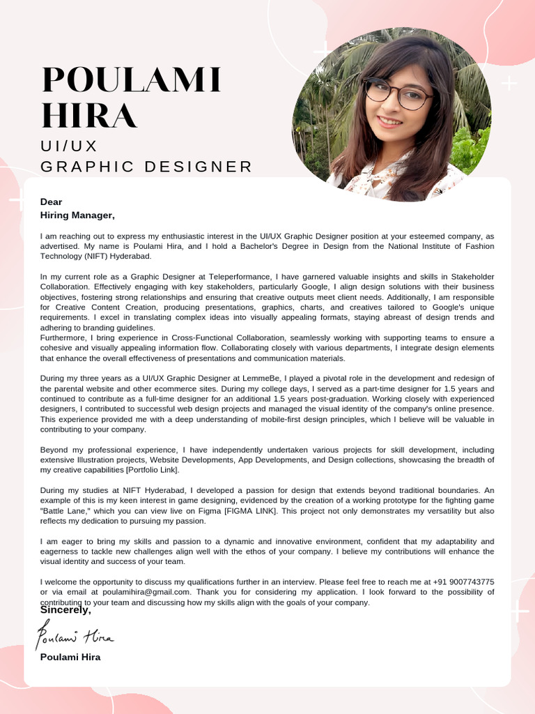 Poulami Hira - UI UX Graphic - Cover Letter | PDF